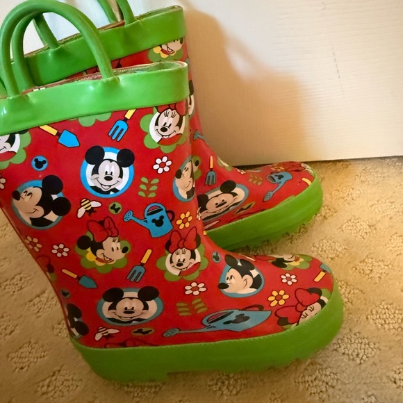 Disney | Shoes | Disney Kids Mickey Mouse Rain Boots Red And Green ...